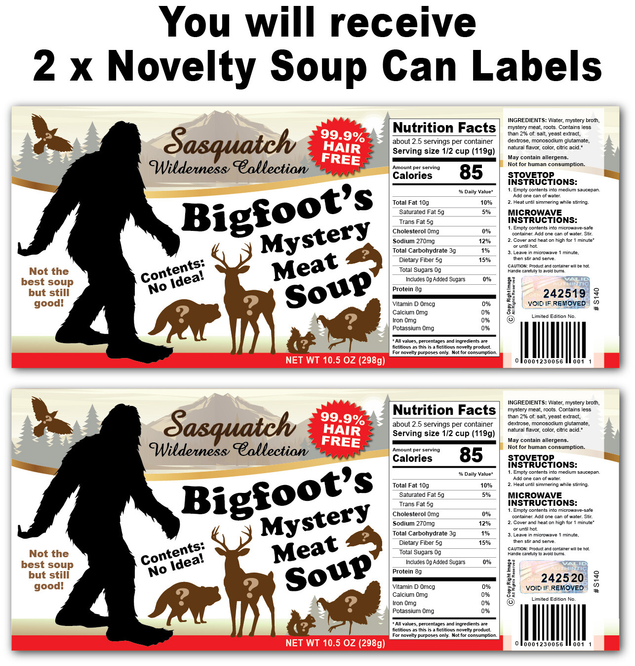 FUNNY BIGFOOT MYSTERY SOUP CAN LABEL White Elephant Xmas Stocking ...