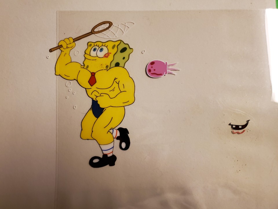 RARE SPONGEBOB SQUAREPANTS ORIGINAL PRODUCTION BACKGROUND & CEL MUSCLEBOB BUFF | eBay