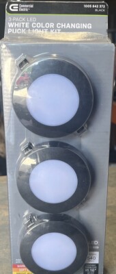 Commercial Electric 3-Light Plug-In LED Black Puck Light Kit with CCT ...