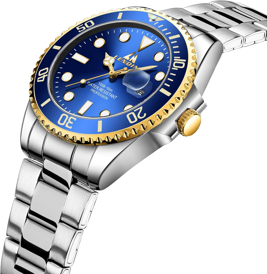 LN LENQIN Mens Watches Stainless Steel Waterproof Analog Quartz Watch ...