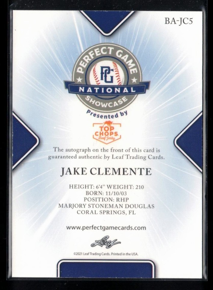 2021 Leaf Perfect Game BLACK RC AUTO Jake Clemente! Marlins Autograph ...