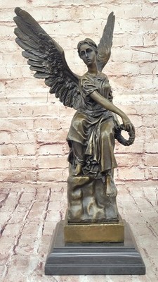 17" Bronze Marble Statue Winged Victory Athena Nike Mythology Sculpture ...
