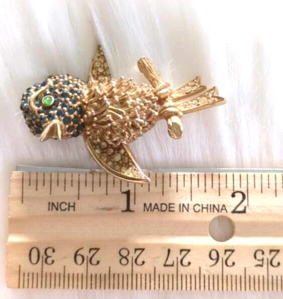 Vintage Signed Ciner Goldstone Bird Branch Pin Brooch… - Gem