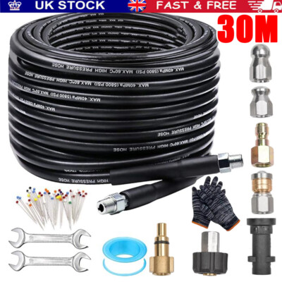 30M High Pressure Drain Jet Washer Hose Drain Pipe Sewer Jetter Kit for ...