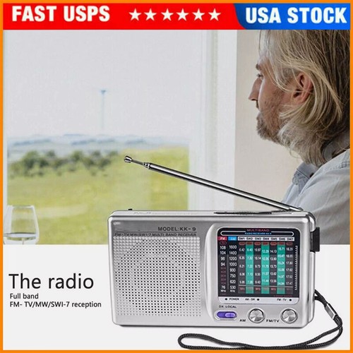 PORTABLE 9 BAND WORLD RECEIVER FM(TV)/AM/SW1-7 MULTIBAND RECEIVER KK-9 ...