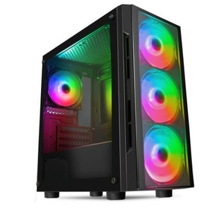 CIT Flash Gaming PC Case Micro ATX 4x ARGB LED Fans Tempered Glass ...