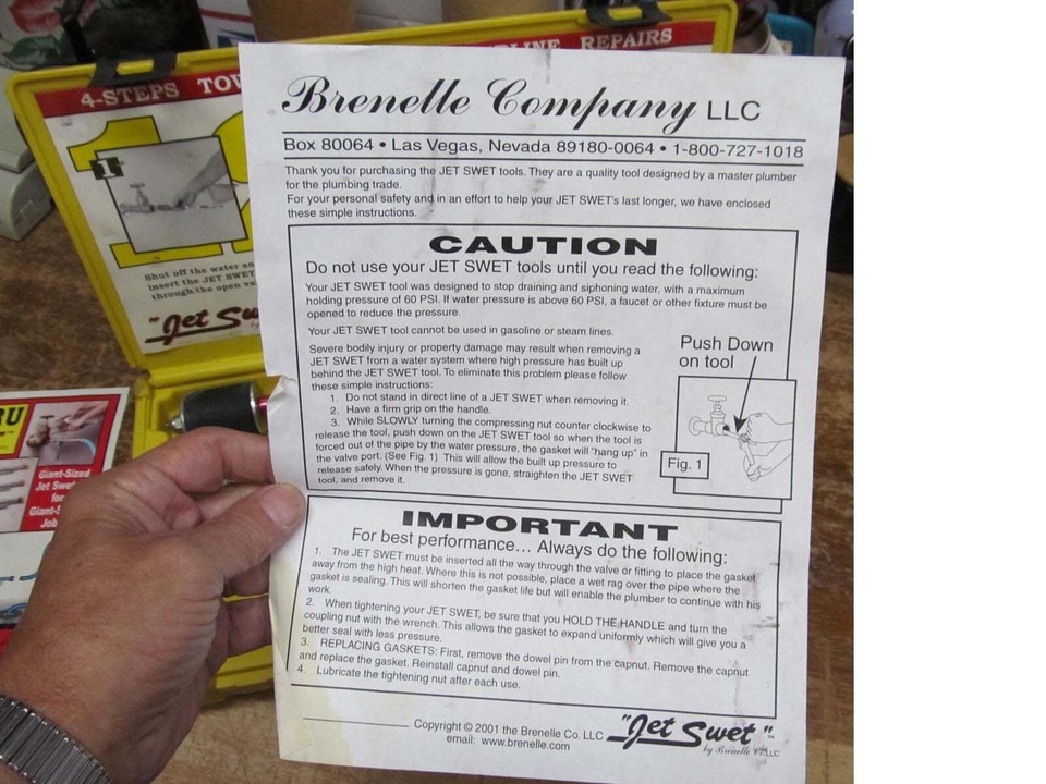 Brenelle co. Jet Swet Plumbing Tool Kit | eBay