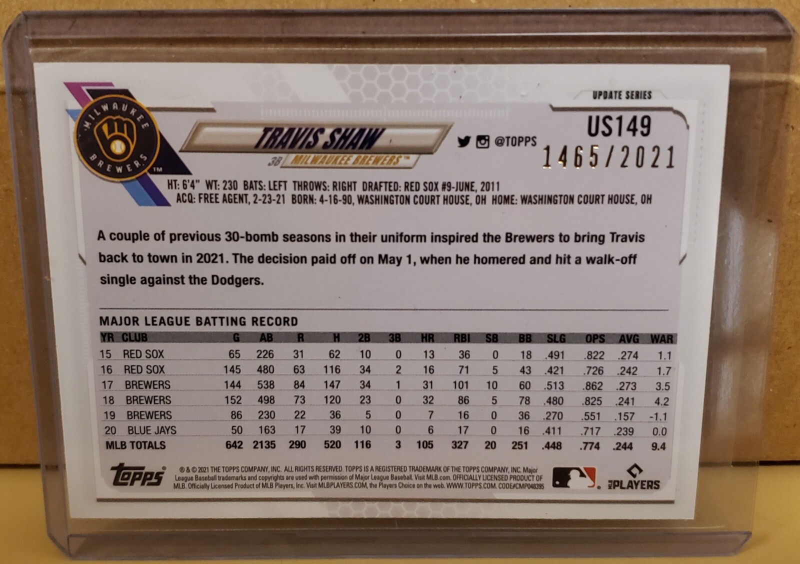 2021 Topps Update Series - Travis Shaw #US149 Gold /2021 for sale ...