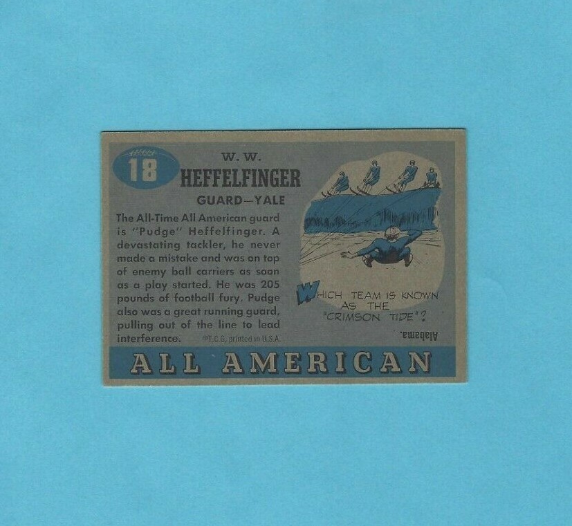 1955 Topps All-American #18 Pudge Heffelfinger Yale Rookie Football ...