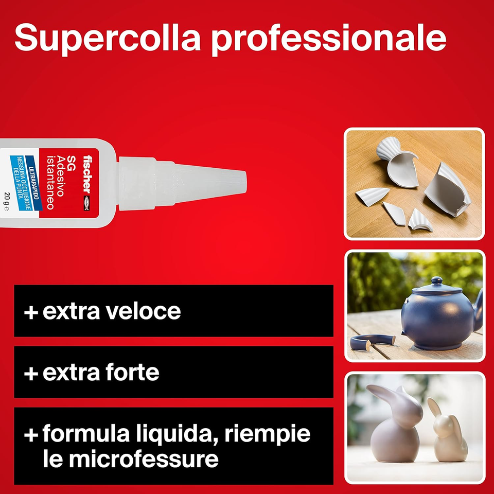 Adesivo Istantaneo SG 20 Gr, Cianoacrilato, Super Colla Ultrarapida ...