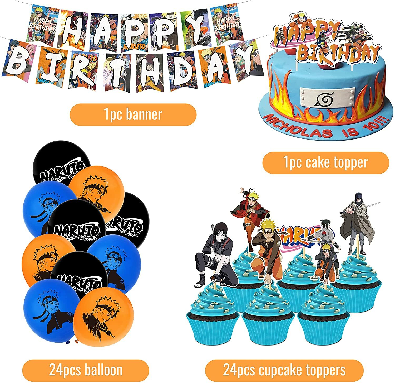 Anime Naruto Birthday Party Decorations Set,Banner Cake Topper Balloons ...