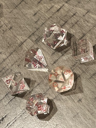 Vintage Gamescience OOP set clear gem w/ red 6 rpg ad&d dice 082324aD@ | eBay