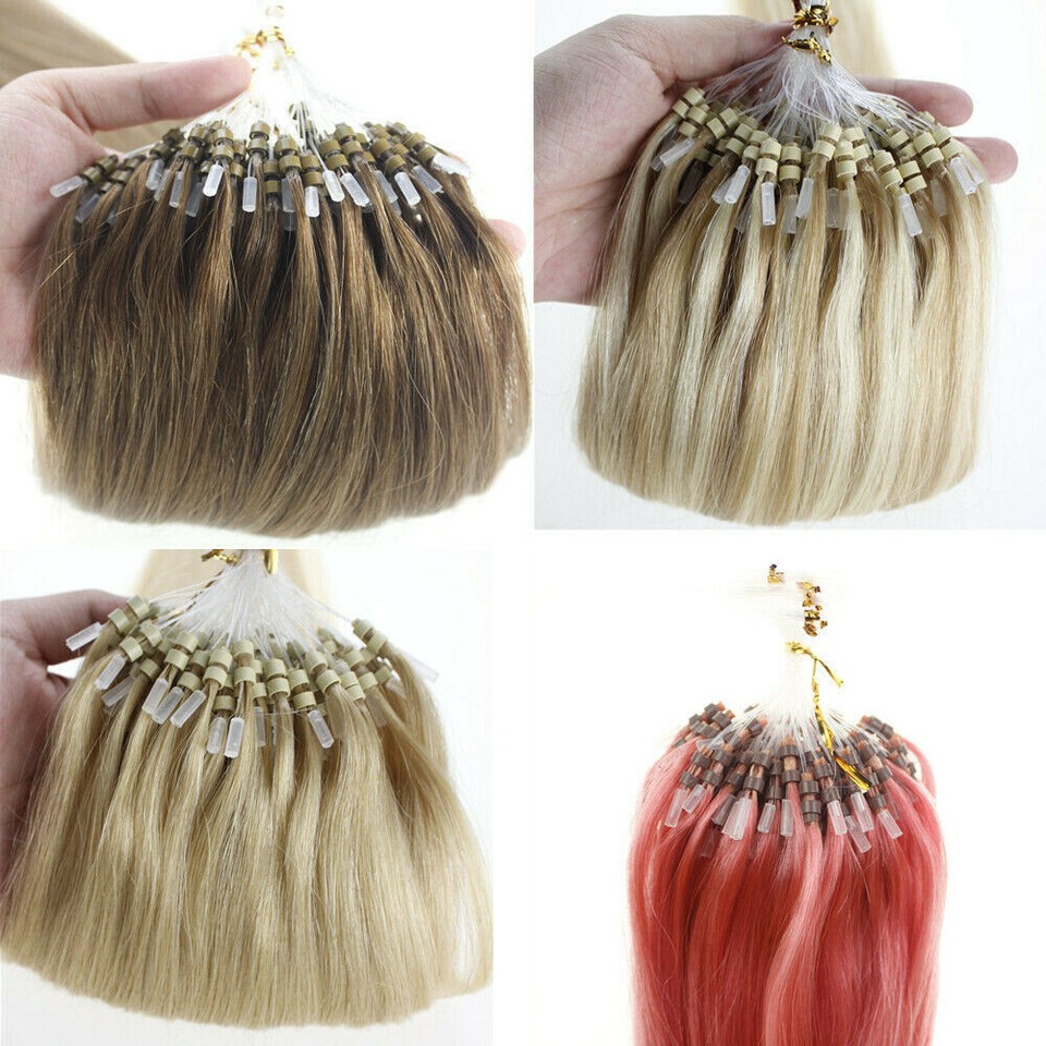 Micro Link Human Hair Extensions Micro Ring Beads Loop Tip Full Head ...