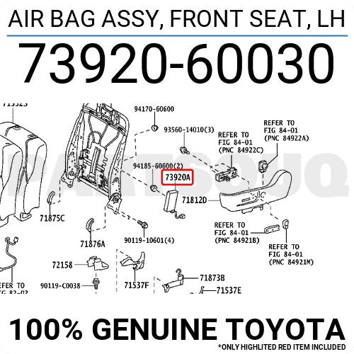 7392060030 Genuine Toyota SAFETY DEVICE ASSY, FRONT SEAT, LH 73920 ...