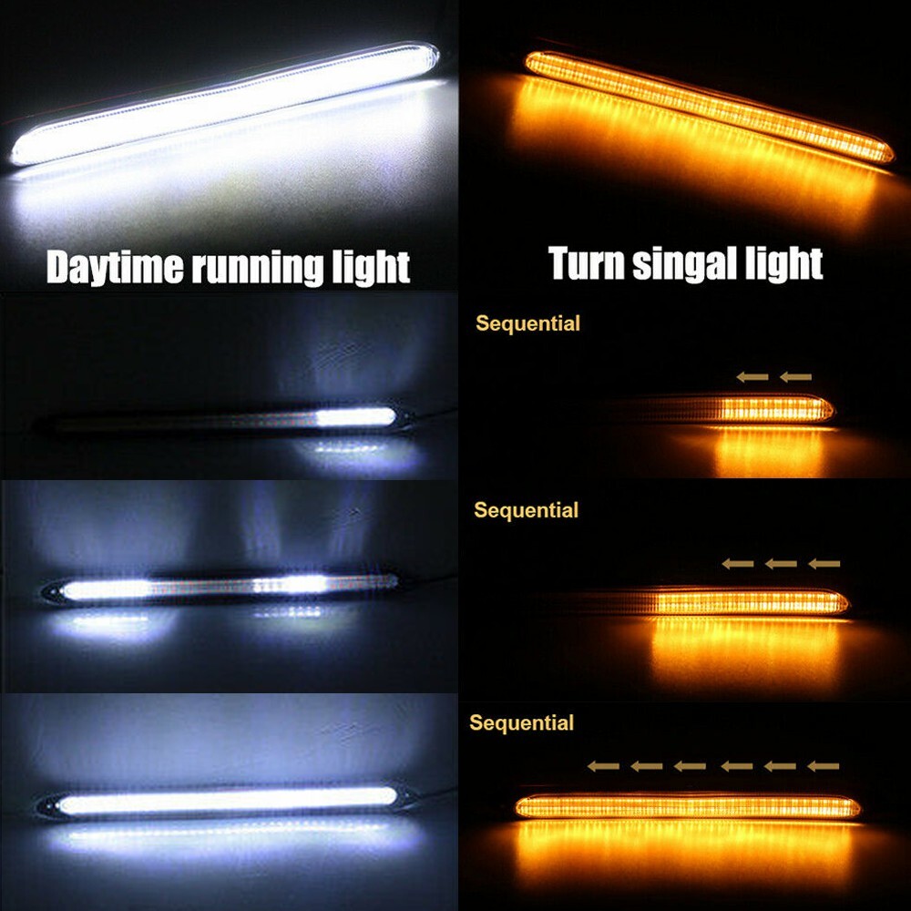 2pcs DRL Headlight Strip LED Light Daytime Running Sequential Turn ...
