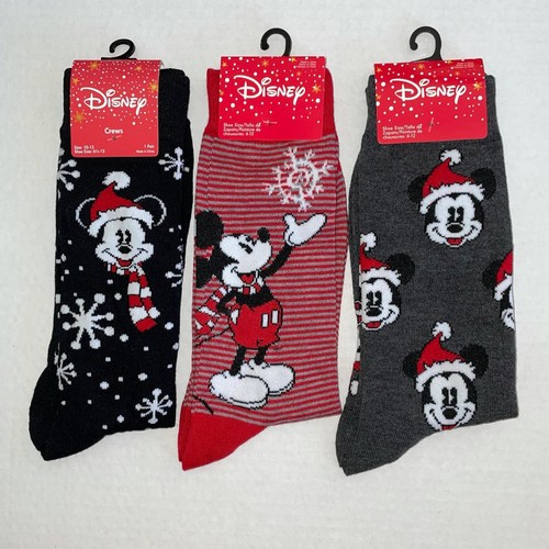 3 Pair Men's Disney Christmas Holiday Mickey Mouse Novelty Crew Socks ...