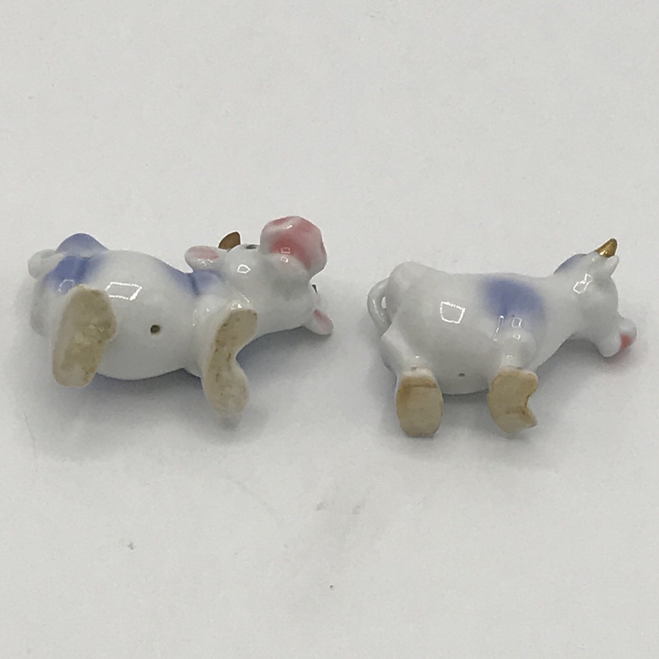 Vintage Porcelain Miniature Blue Spotted Baby Cows Calf Calves Gold ...
