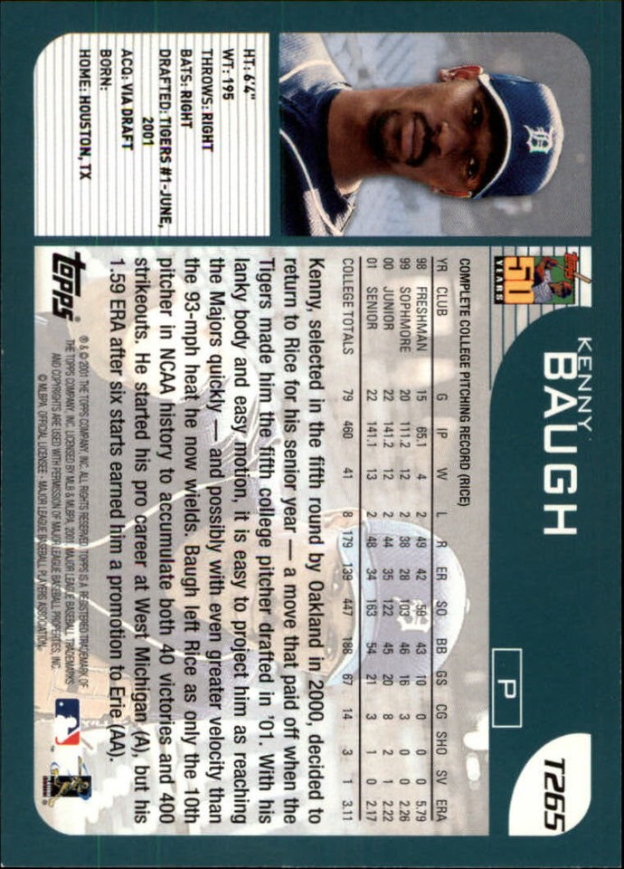 2001 Topps Traded #T265 Kenny Baugh RC | eBay