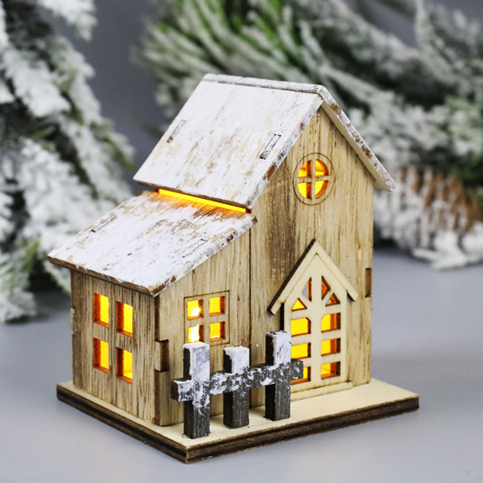 Christmas House Wooden Table Centerpieces Ornaments Mini Light Up House ...