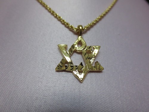 14 KT GOLD EP JEWISH STAR LOVE CHARM AND 24 INCH ROPE CHAIN SET- 2031 ...