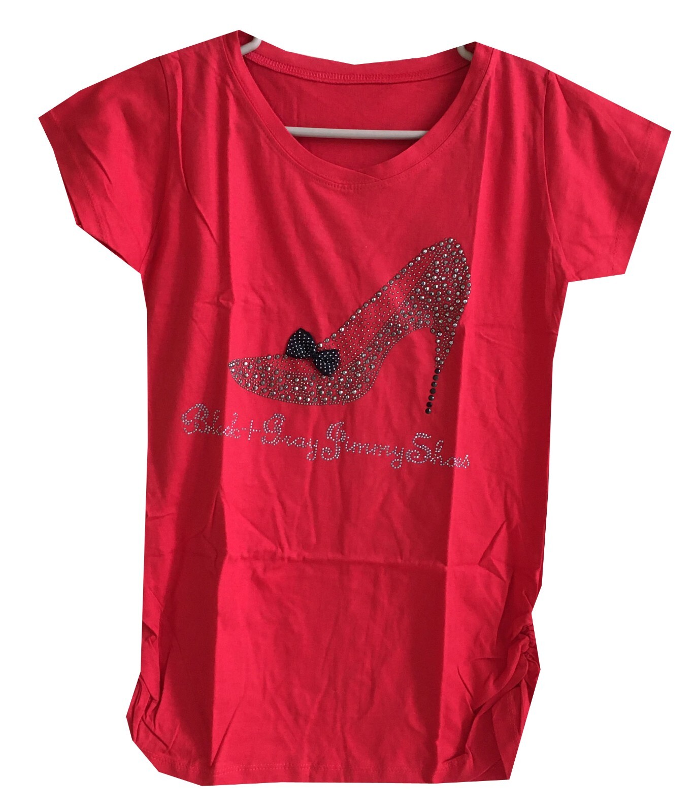Teenager Cotton Red Tees, Shoe Print with black sparkly bits T-Shirt L ...