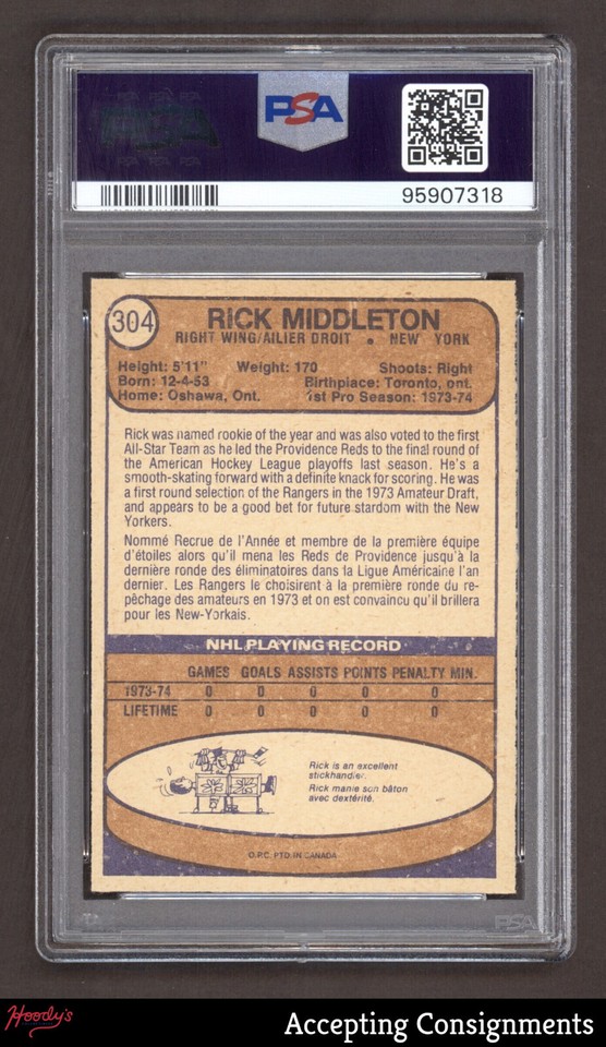 1974-75 O-Pee-Chee #304 Rick Middleton ROOKIE RC RANGERS PSA 7 NM | eBay