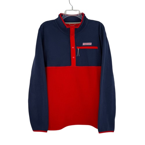 Vineyard Vines Harbor Fleece Quarter Snap Button Blue Red Pullover Men ...
