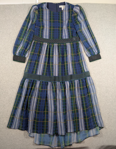 Gretchen Scott Women Dress XXS Shrimp Campbell Plaid Midi Chiffon Aline ...