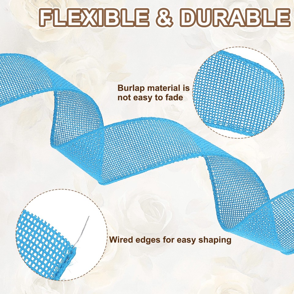Burlap Wired Ribbon 2" x 10 Yard Wired Edge Ribbon Woven Strap, Sky ...