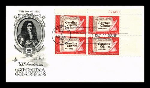 US COVER CAROLINA CHARTER 300TH ANNIVERSARY FDC PLATE BLOCK ARTCRAFT | eBay