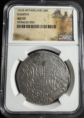 1618 NETHERLAND 28S KAMPEN NGC AU 55 Dutch Colonial Era Silver Coin ...