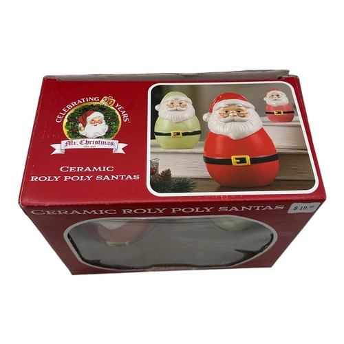 Set of 3 Mr Christmas Ceramic Roly Poly Santas Figurines Multi Color | eBay