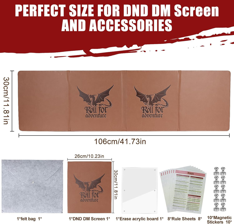 DND DM Screen 5E Dungeon Master Screen, Deluxe Leather 4-Panel ...