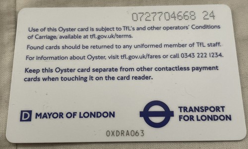 TFL London Underground Oyster Card - active (£1.00)included in the card ...