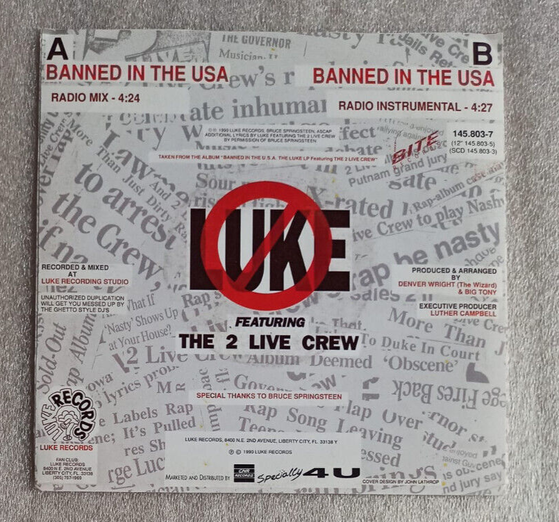7" LUKE & 2 LIVE CREW - BANNED IN THE USA ** NL 1990 * * * * * EX / EX ...
