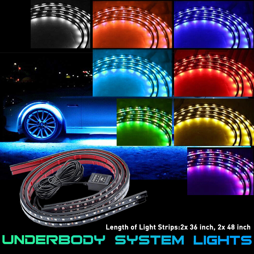 4X Colors 8 LED Under Strip Car Tube Underglow Underbody System Neon ...