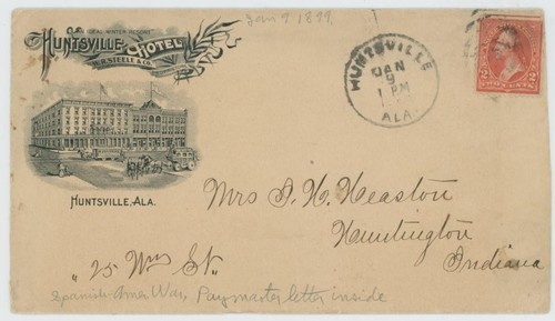 Mr Fancy Cancel 2c ILLUSTRATED AD COVER HUNTVILLE HOTEL 2PG LETTER SPAN ...