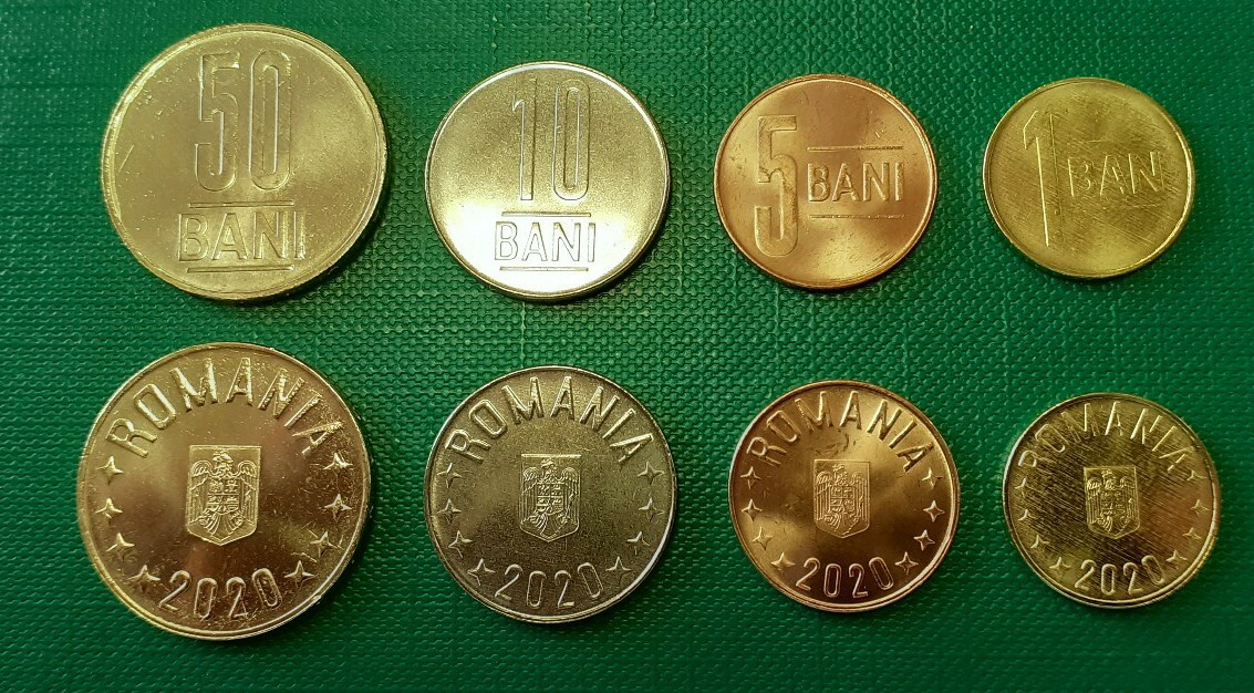 ROMANIA Lot Romanian SET 4 coins 1 ban 5 bani 10 bani 50 BANI 2020 coin ...