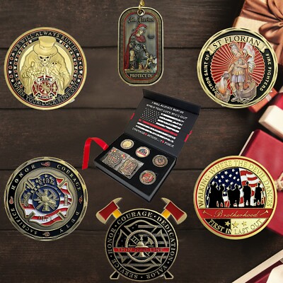 Firefighters Fire Department Challenge Coin Gift Box with 6 Fireman ...