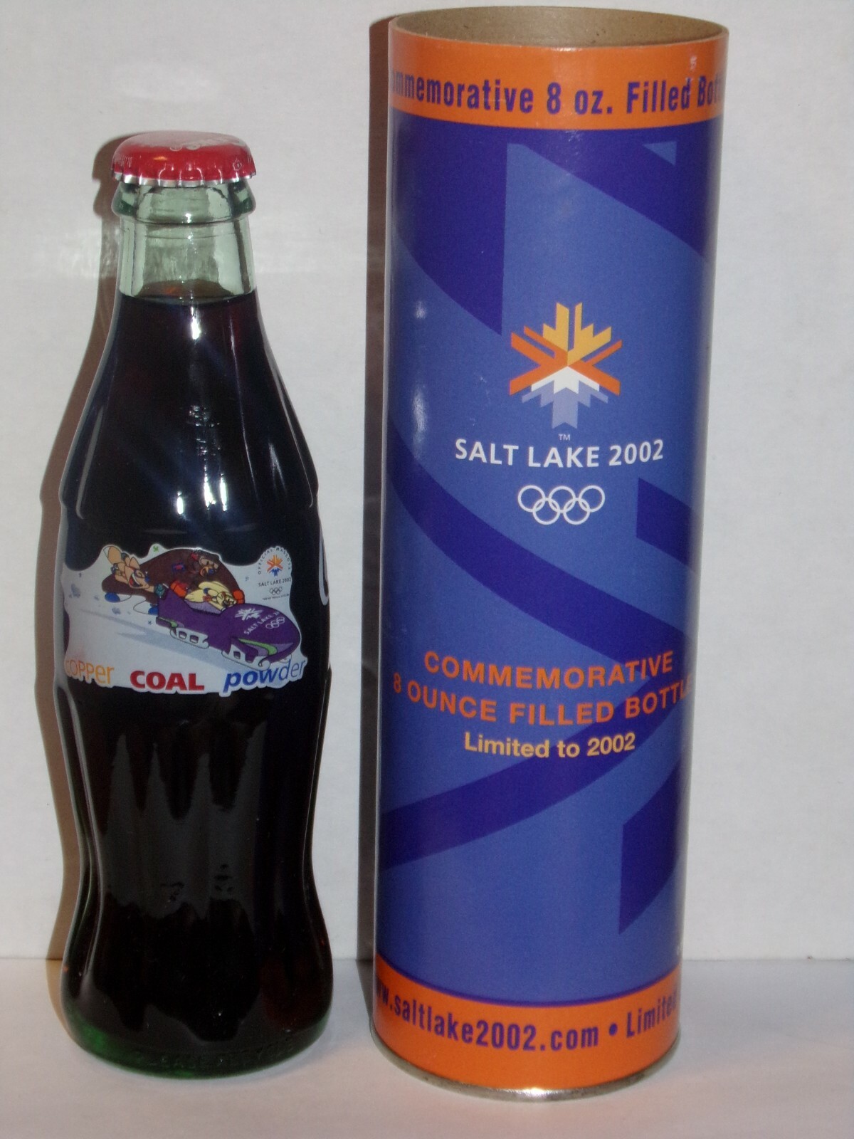 8 OZ COCA COLA COMMEMORATIVE BOTTLE - 2002 SALT LAKE OLYMPICS COPPER ...