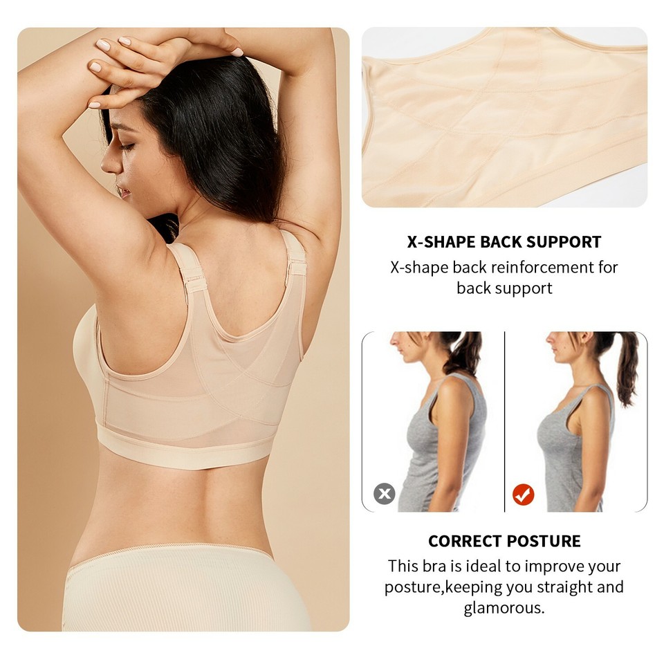 Womens Full Coverage Front Closure Adjustable Bra Wire Free Back Support Posture | eBay