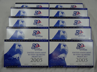(10) 2005-S US Mint Statehood Quarters Proof Sets 50 Coins Box COA OGP ...