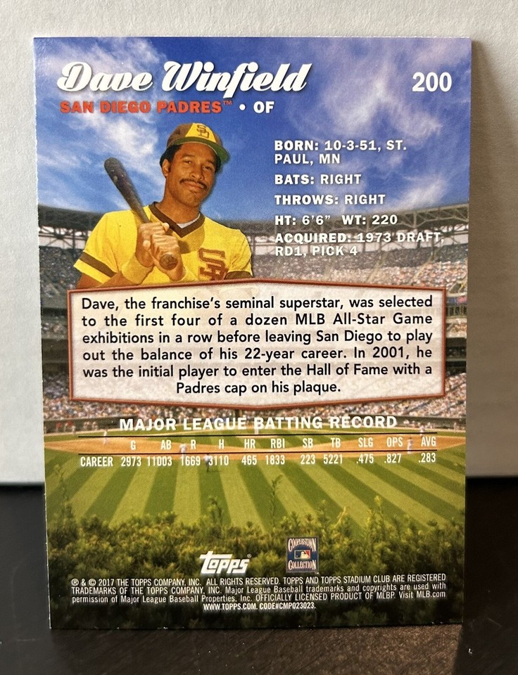2017 Topps Stadium Club Gold Foil Dave Winfield #200 HOF | eBay