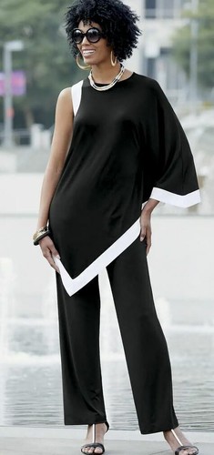 Size L Ashro Black White Formal Church Wedding Party Sherry Pant Suit ...