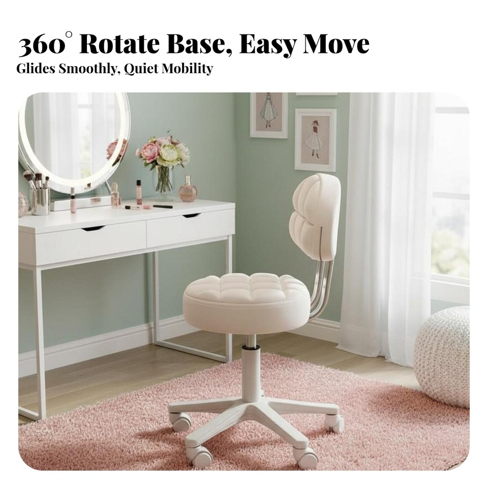 Tufted Swivel Chair Back Support Rolling Stool Height Adjustable for ...