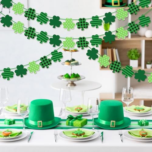 St Patricks Day Banner 4Pcs Felt Shamrock Garland St. Patrick's Day ...