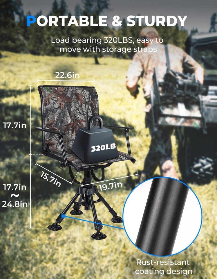 Camo Swivel Hunting Chair w/ 360° Adjustable Legs Folding Silent Blind ...