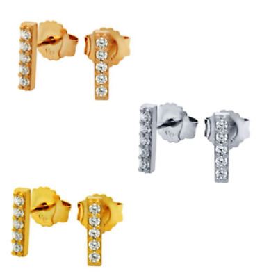 Austrian Zircon Bar Stud Earrings 14k Yellow Rose or White Gold over ...