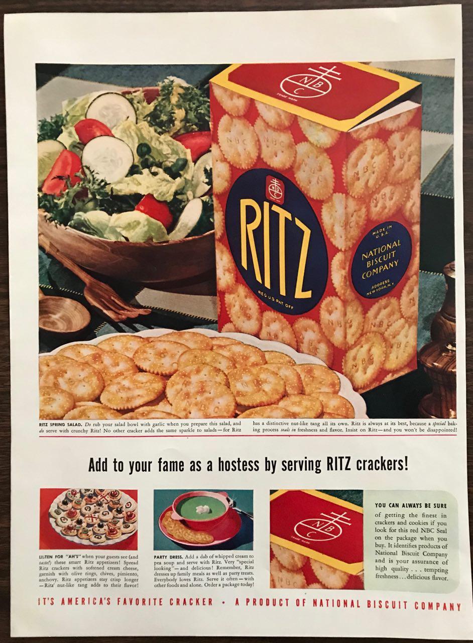 ORIGINAL 1940 Ritz Crackers PRINT AD Add to Your Fame as a Hostess | eBay