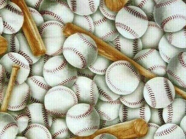 FAT QUARTER BASEBALL BASEBALLS & BATS FABRIC 100% COTTON MLB DAVID ...